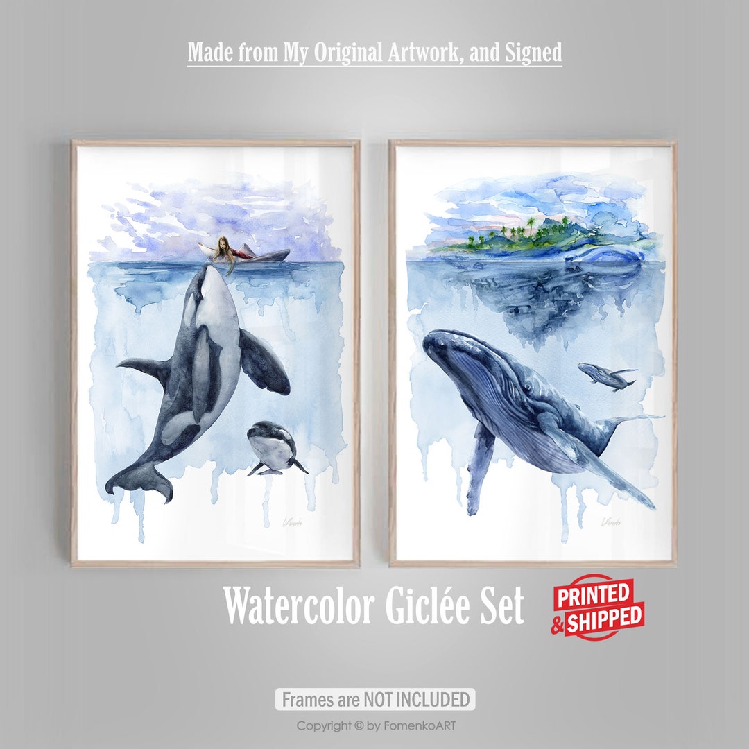 Whale Painting Orca Wall Art Killer Whale Print Set of 2 - Etsy