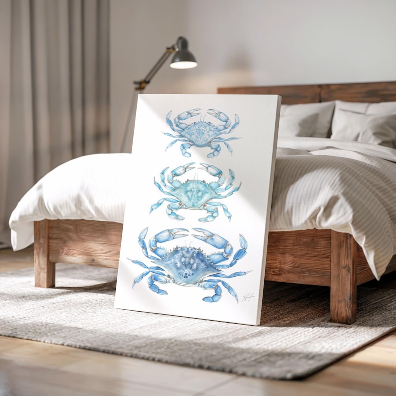 Blue Crabs Wall Art Print - Watercolor Painting, Coastal Nautical ...