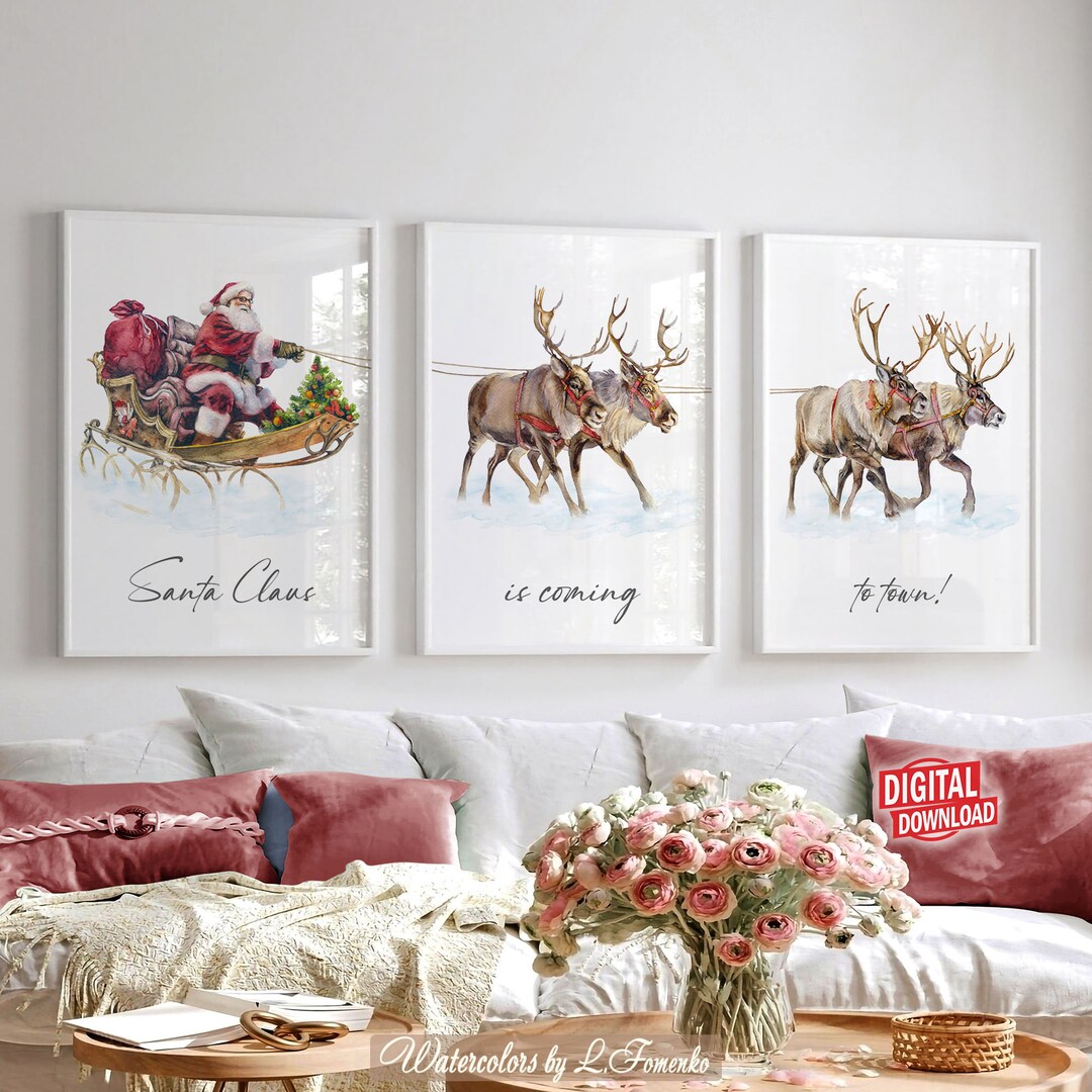 Christmas Santa Claus Wall Decor Prints, Holiday Home Decor Xmax Wall ...