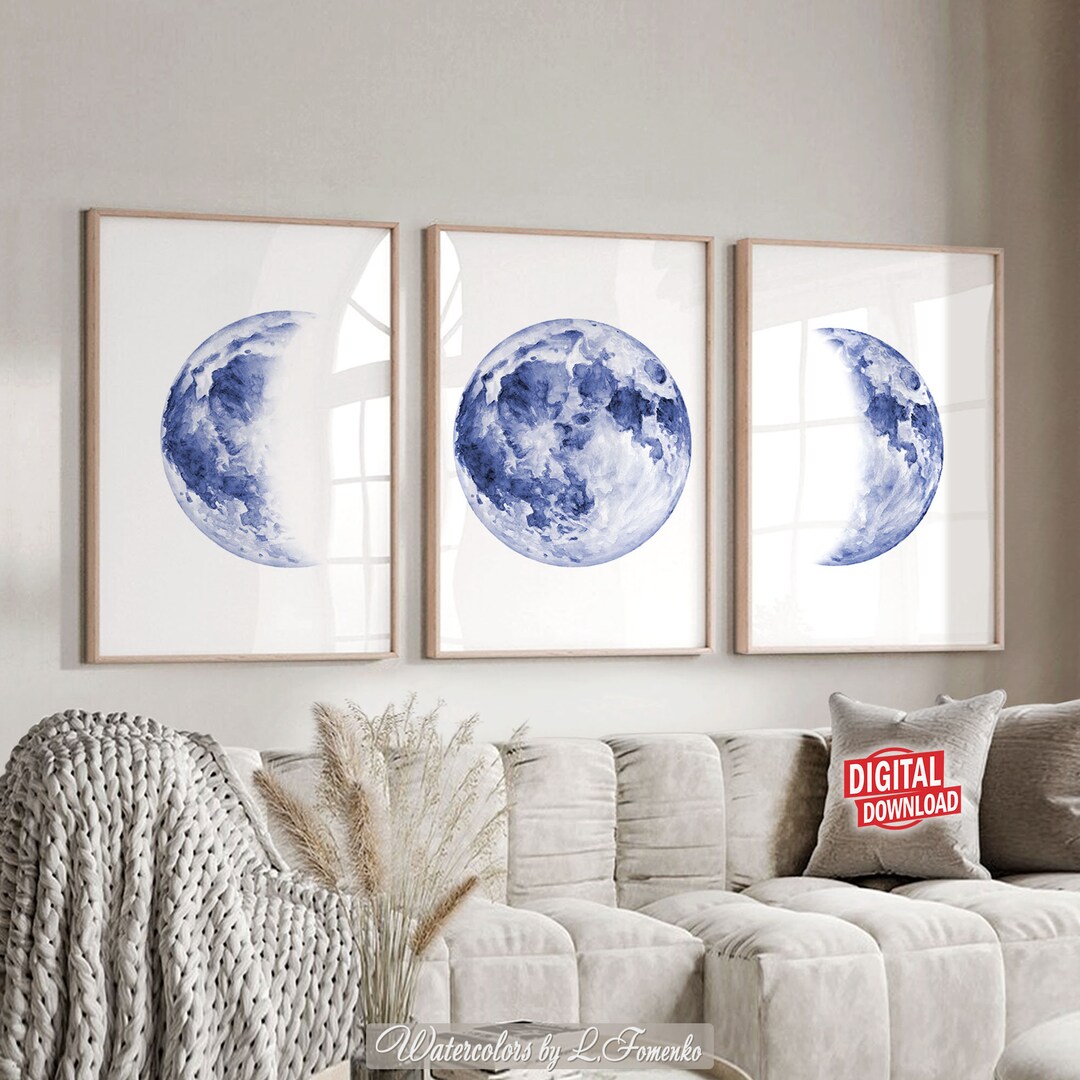Phases of the Moon Wall Art Printable Blue Moon Wall Decor - Etsy