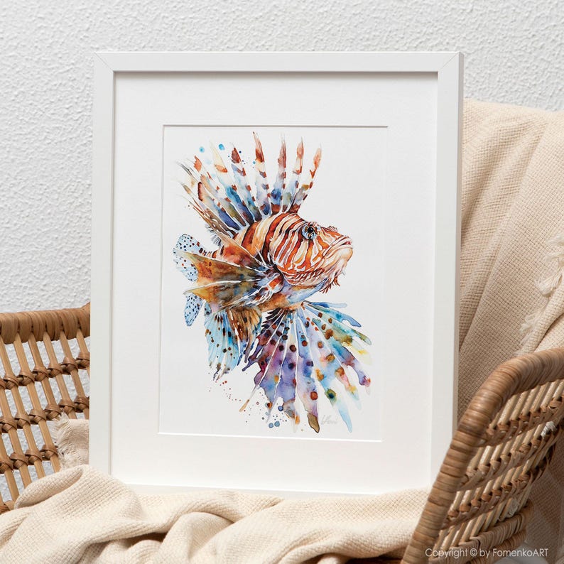 Lionfish Fish Print Nautical Coastal Wall Art Beach House Decor ...