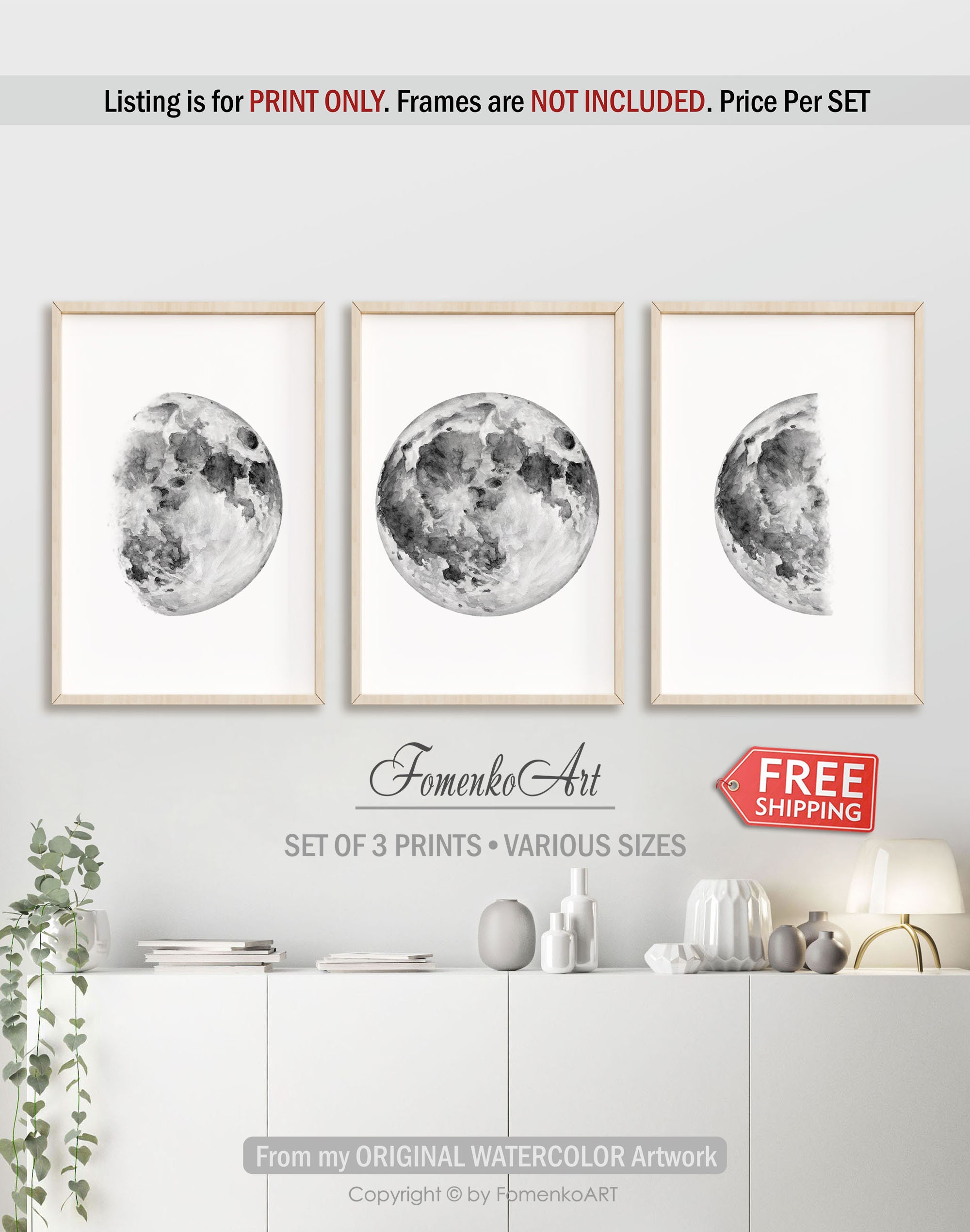 Moon print Moon wall decor Bedroom wall decor Living room wall | Etsy