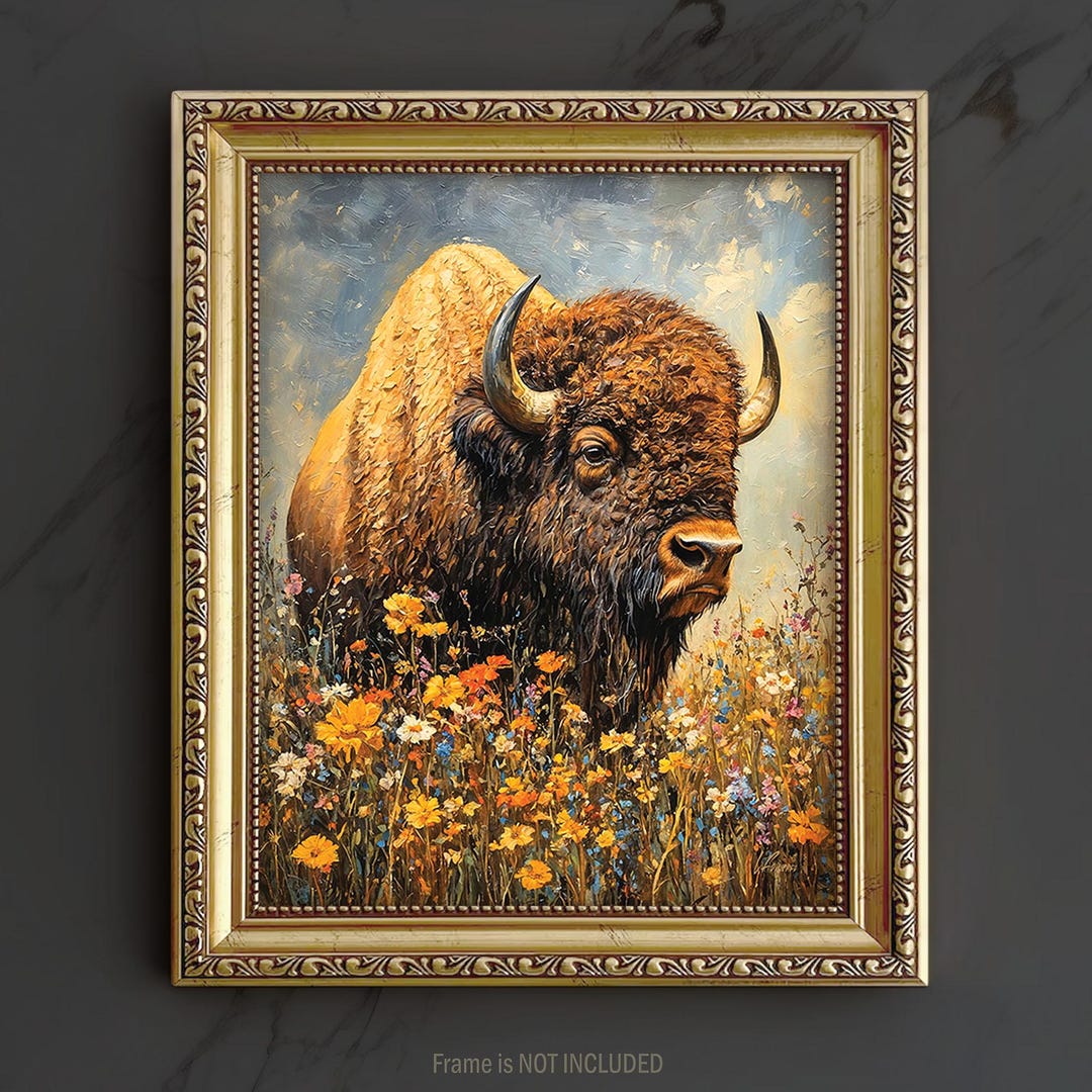 Bison Art PRINT - Buffalo Oil Painting, Gift for Hunter Farmhouse Wall ...