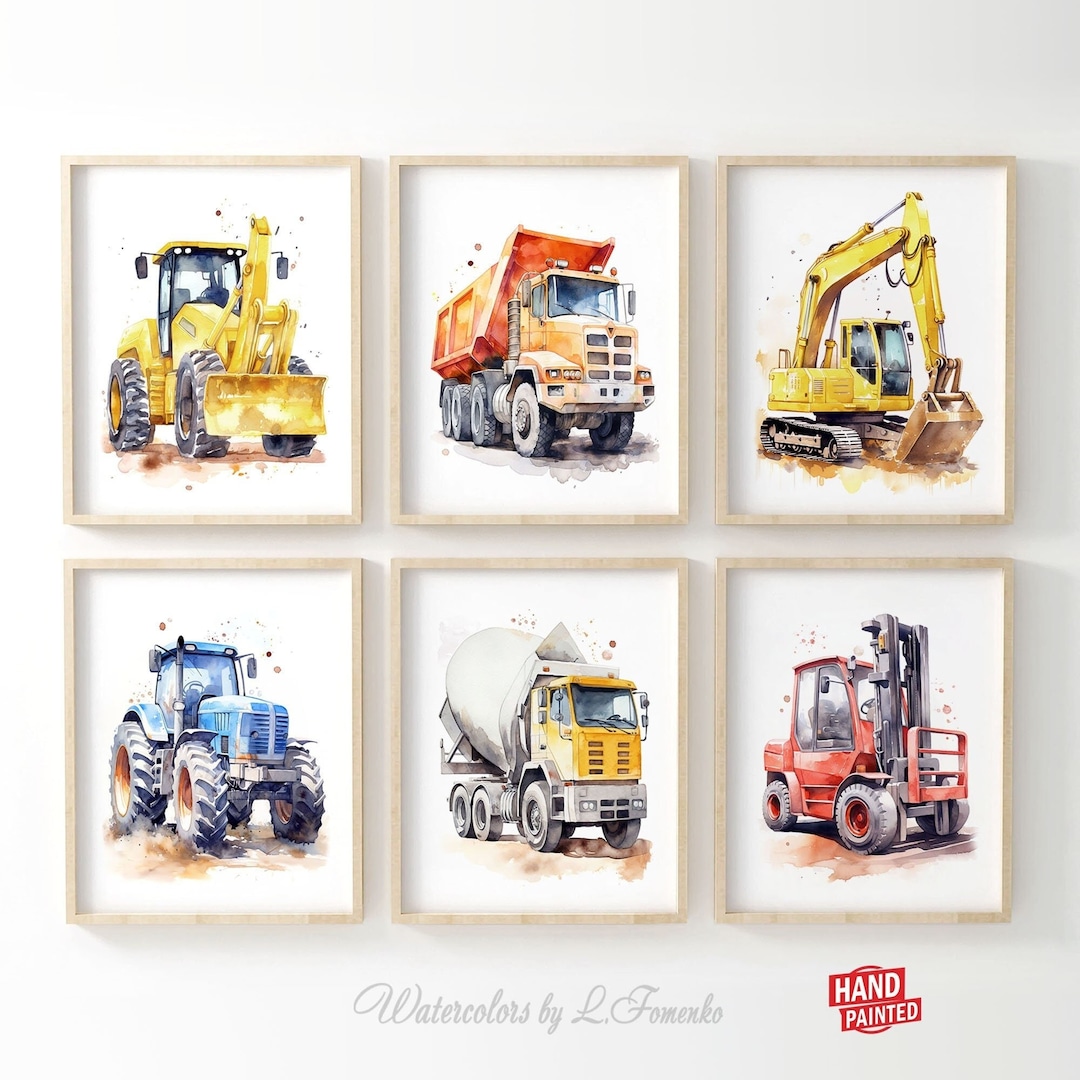 Watercolor Construction Vehicle Prints for Boy Nursery Decor, Set of 6 ...