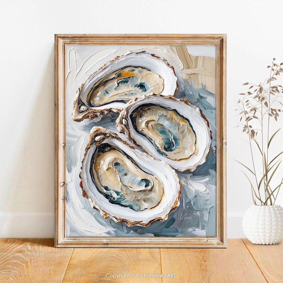 Nautical Oyster Shell Wall Art Print Coastal Beach House Decor, Oil ...