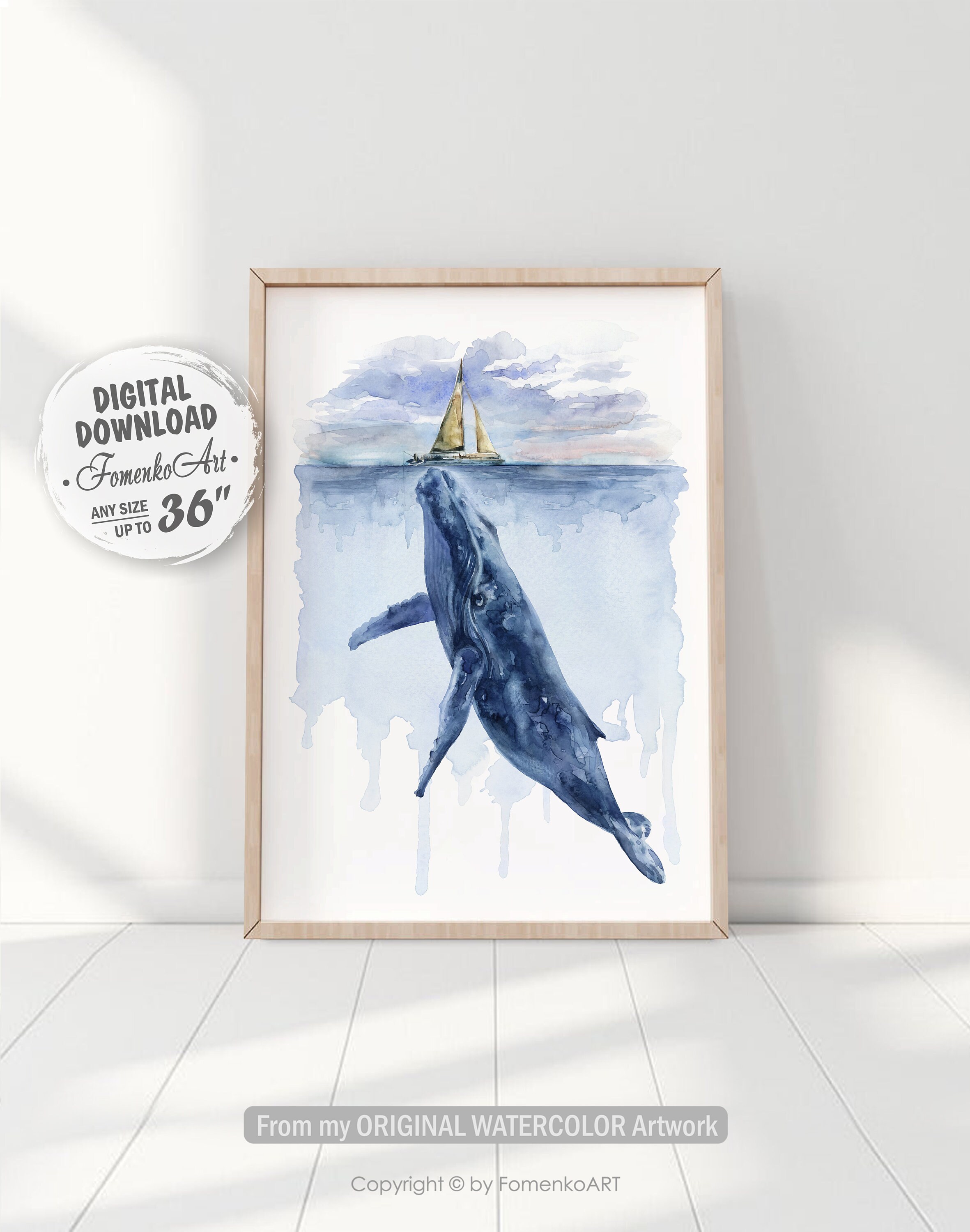 Whale painting Watercolor whale print Watercolor wall art | Etsy