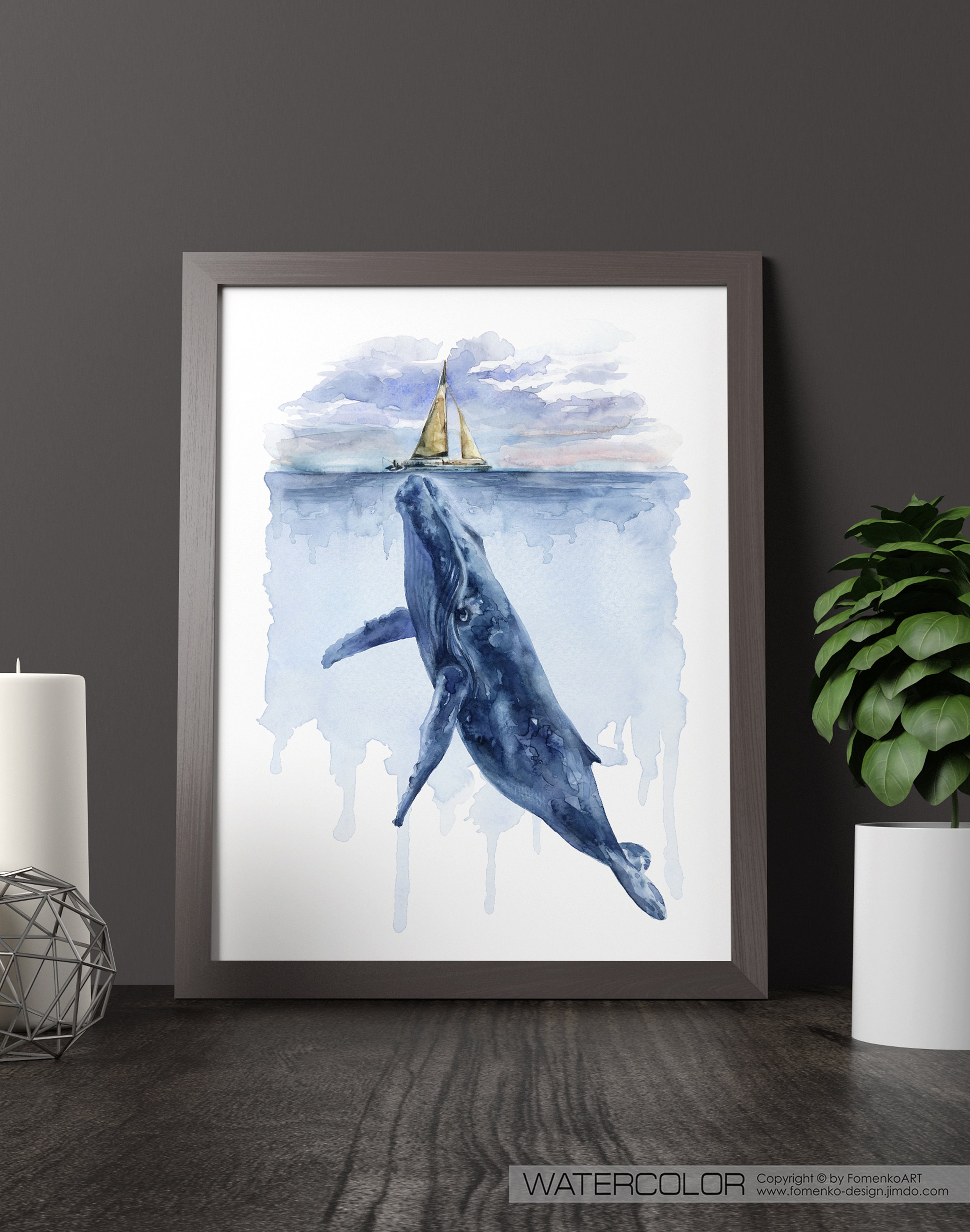 Whale painting Watercolor whale print Watercolor wall art | Etsy
