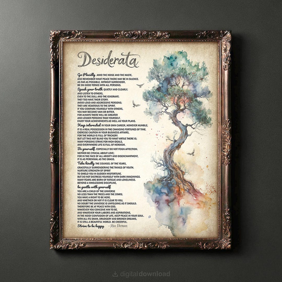 Desiderata Poem Print - Printable Wall Art, Motivational Poster Max ...