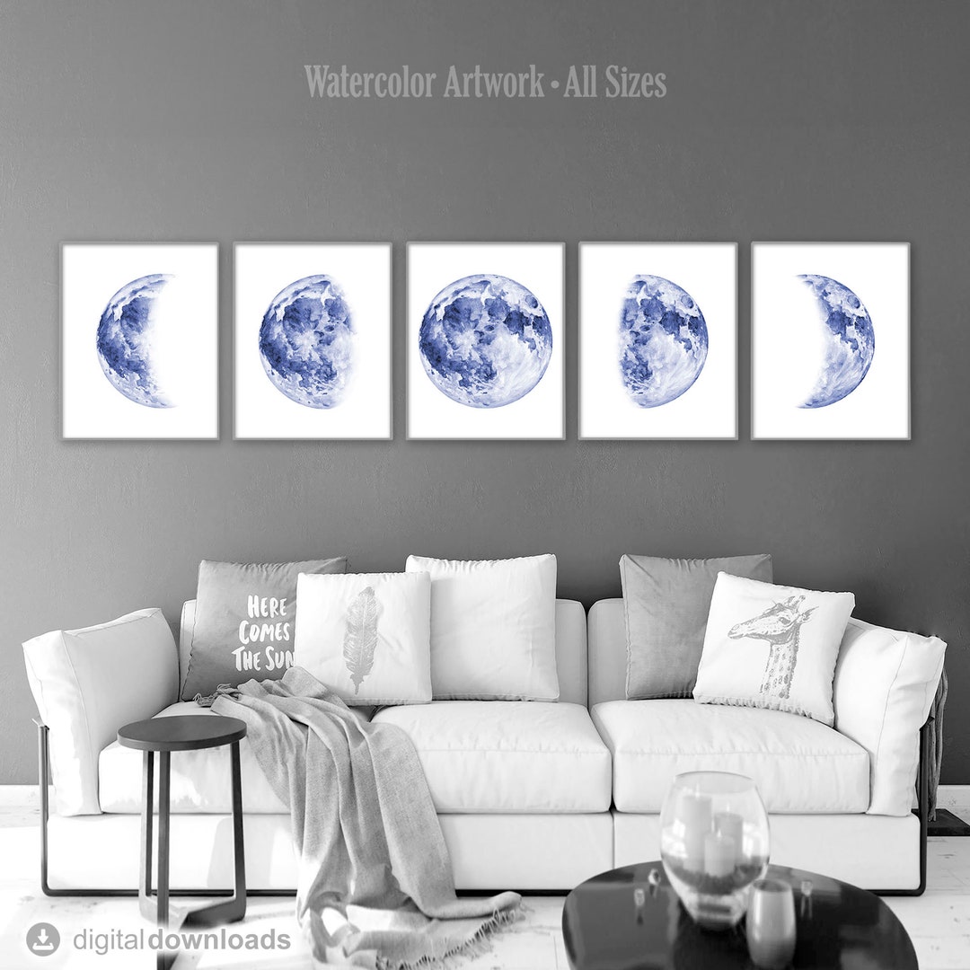 Blue Moon Print Printable Wall Art Set of 5 Prints Dining Room Set ...