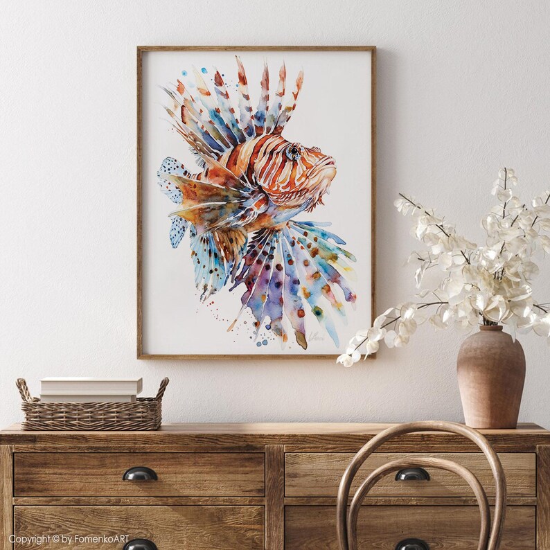 Lionfish Fish Print Nautical Coastal Wall Art Beach House Decor ...