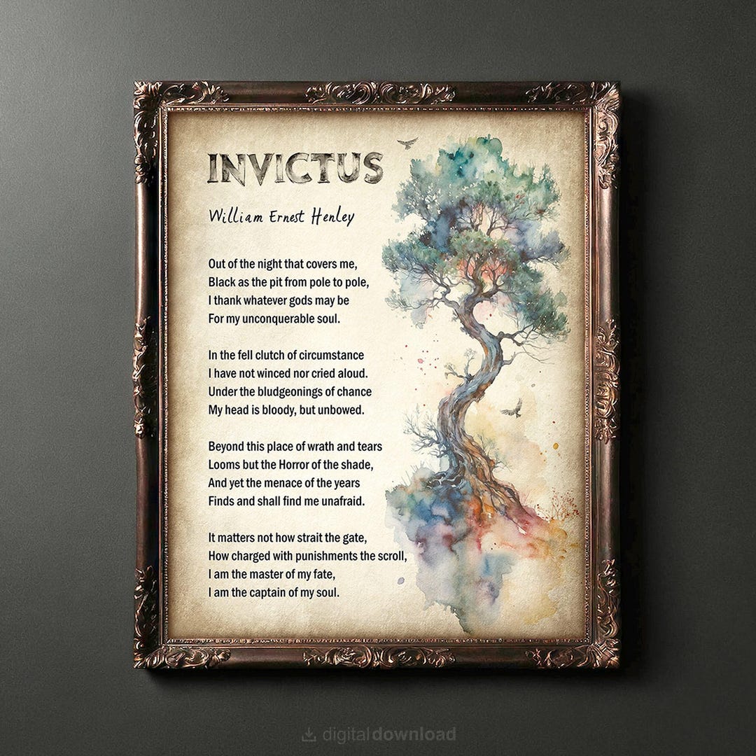 Invictus Poem Print Poetry Printable Wall Art, William Ernest Henley ...