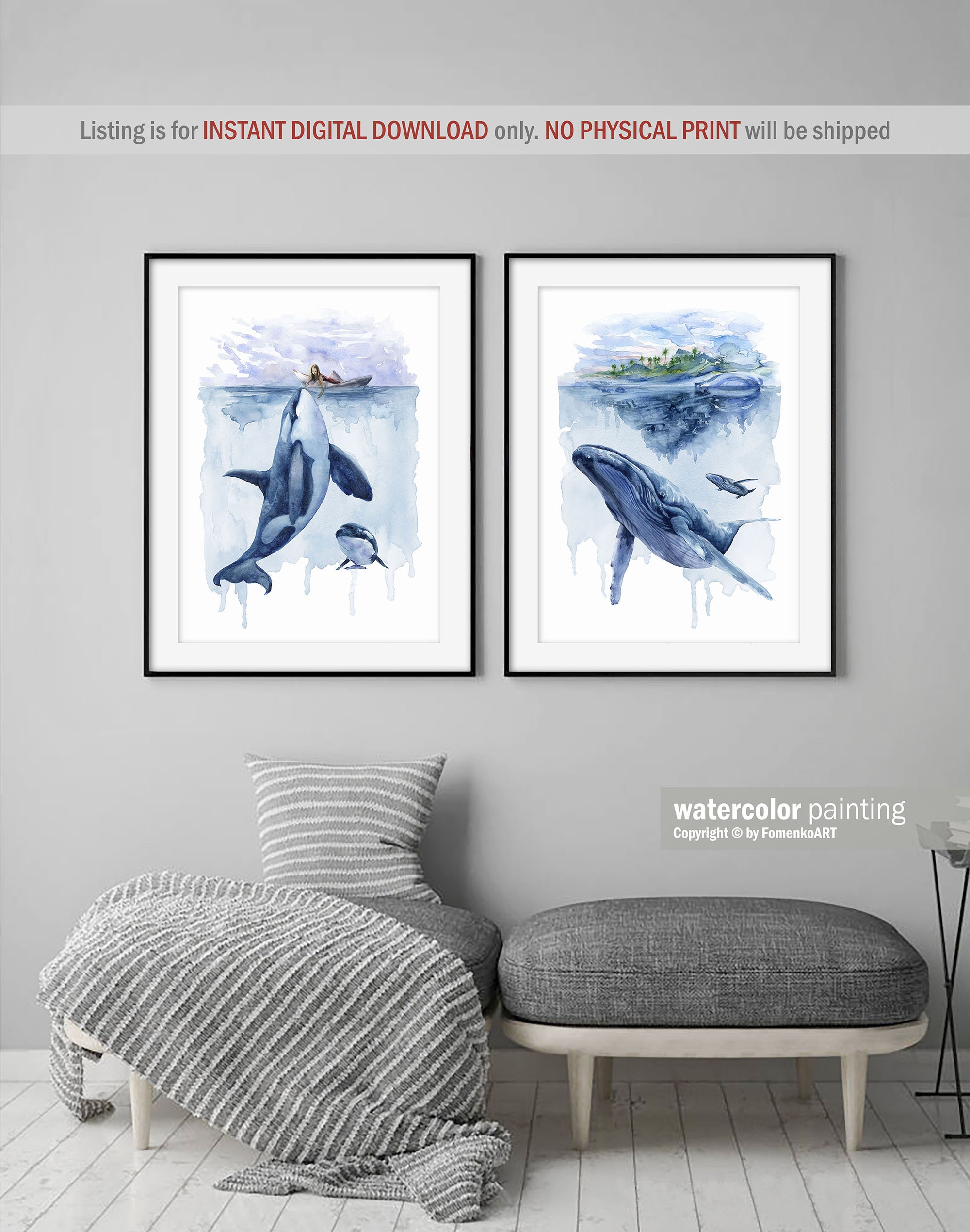 Print wall art Orca whale shark Ocean wall art Printable wall | Etsy