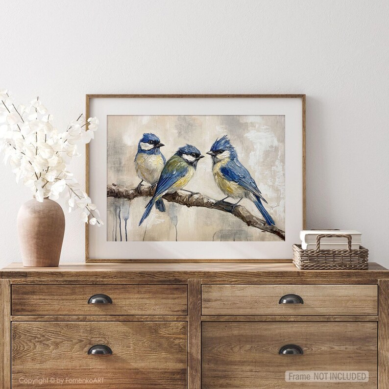 Blue Bird Wall Art PRINT: Oil Painting, Vintage Style Bluebird Decor ...
