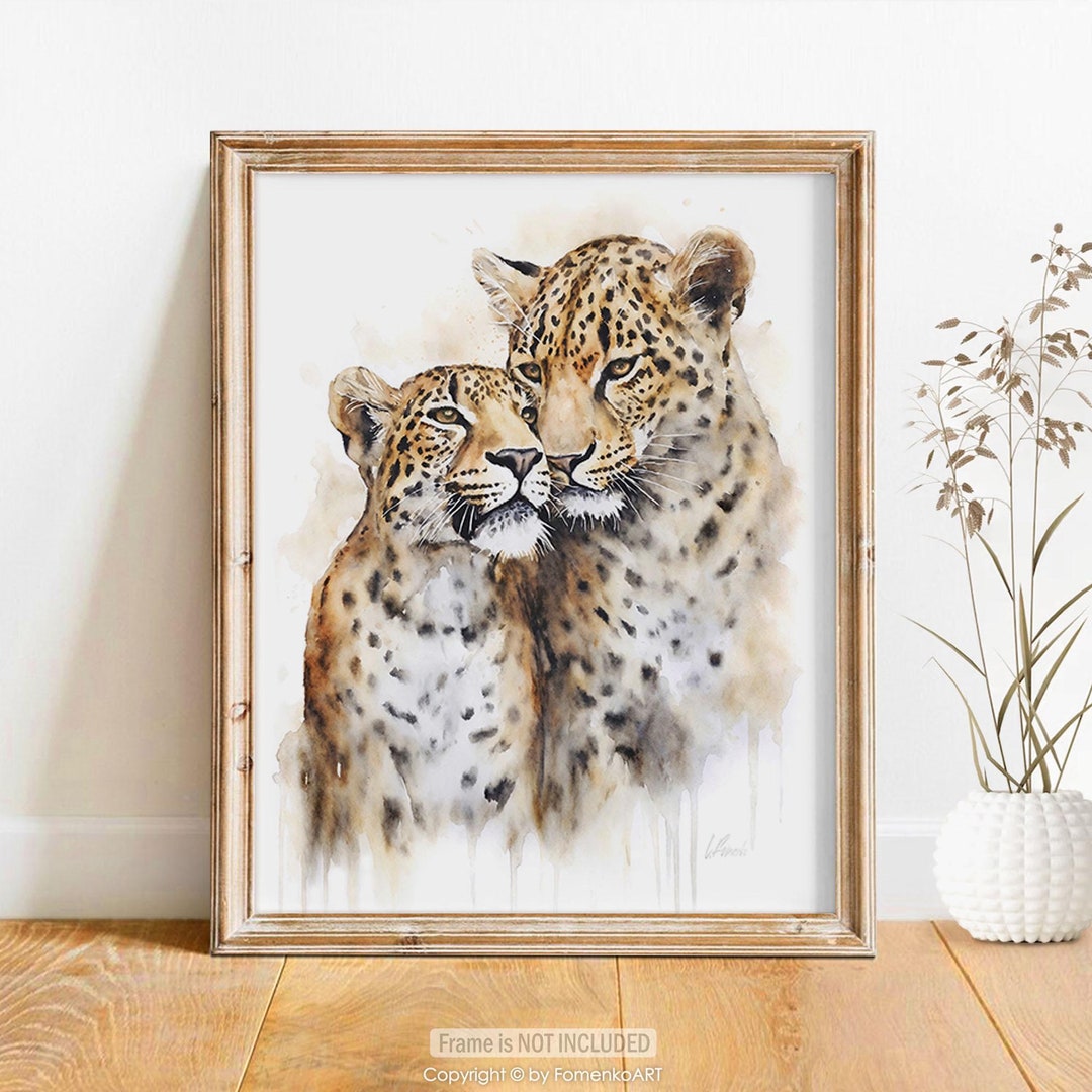 Leopards in Love Romantic Couple Wall Art Print Watercolor Painting ...