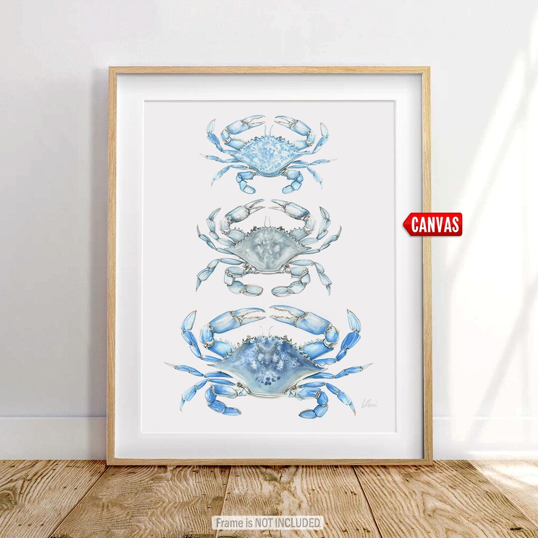 Blue Crabs Wall Art Print - Watercolor Painting, Coastal Nautical ...