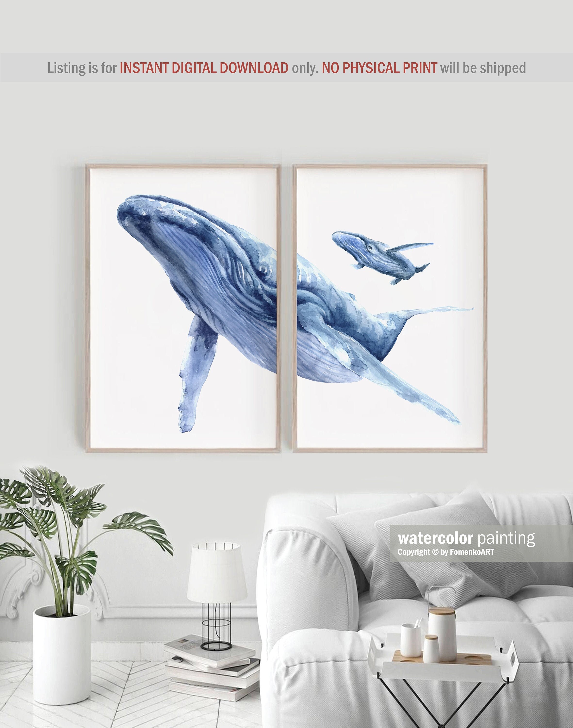 Whale art print Humpback whale print Printable wall art | Etsy