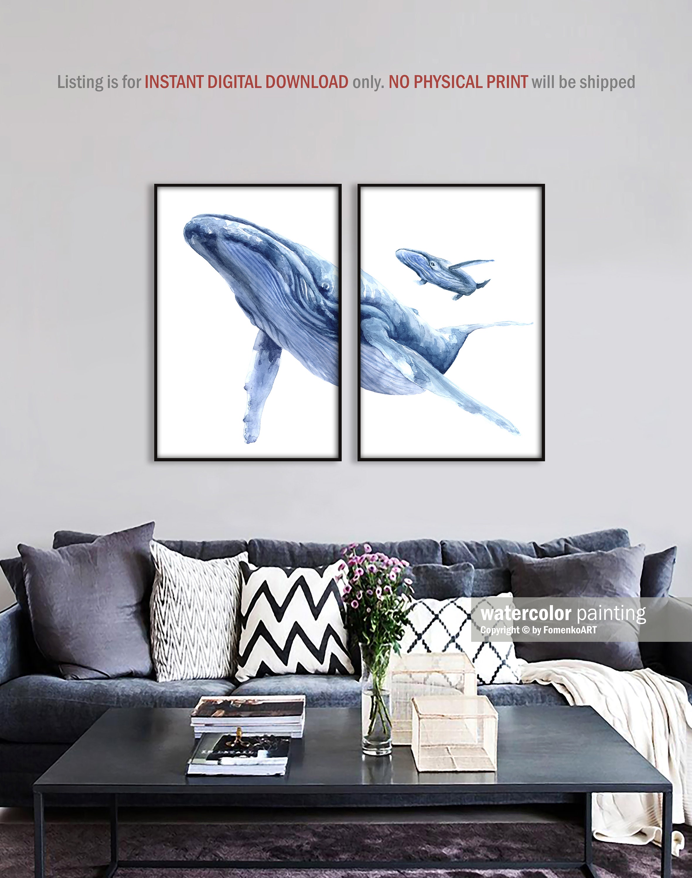 Whale art print Humpback whale print Printable wall art | Etsy