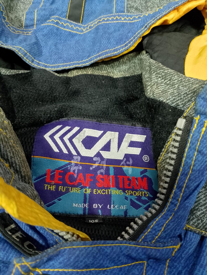 Vintage 90s LECAF Ski Jacket – Blue, Yellow & Grey Colorblock – Retro ...