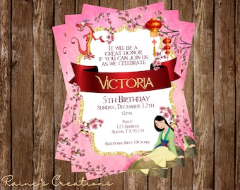 Mulan Invitation Princess Mulan Invitation Mulan Birthday Mulan Invite ...