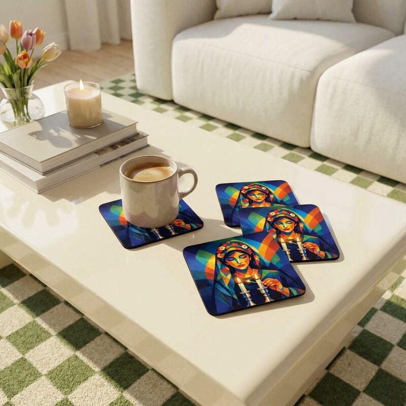 Jewish Hostess Gift, Shabbat Coaster Set, Candle Lighting Table Decor ...
