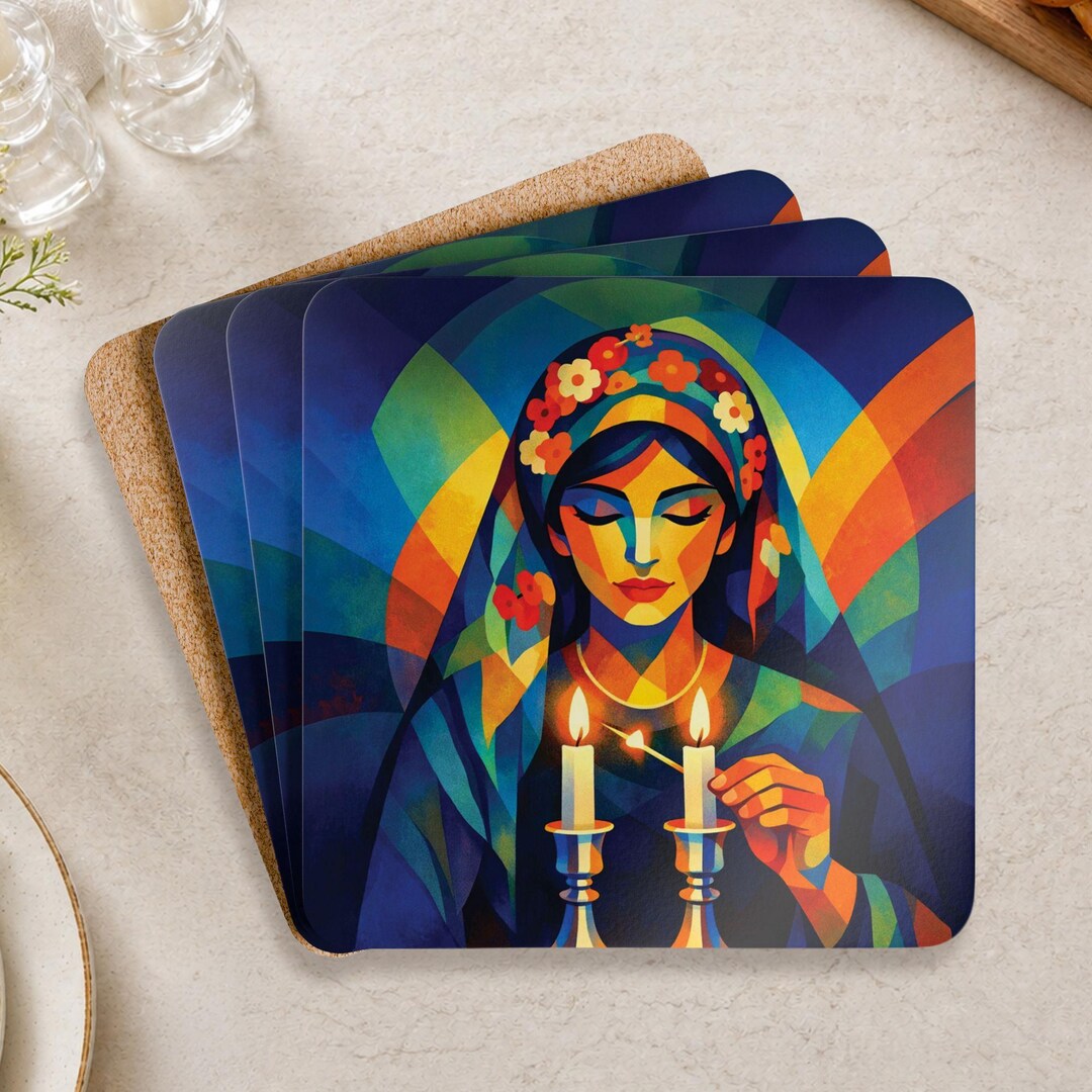 Jewish Hostess Gift, Shabbat Coaster Set, Candle Lighting Table Decor ...