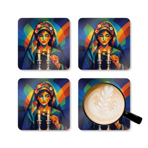 Jewish Hostess Gift, Shabbat Coaster Set, Candle Lighting Table Decor ...
