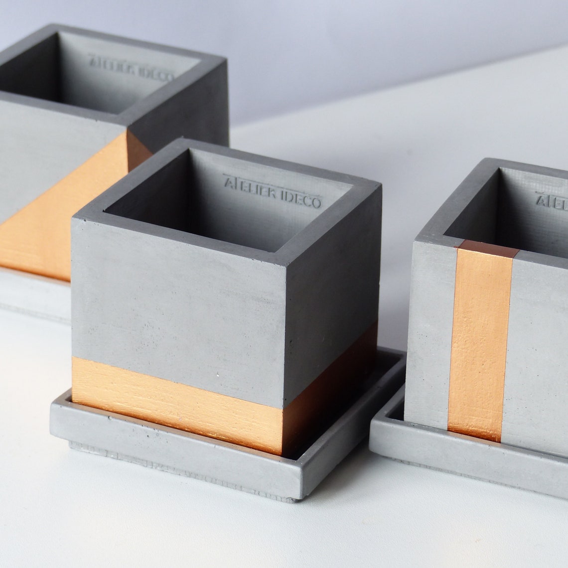 Buy Atelier Ideco Set of 3 Copper Concrete Planters With Online in ...