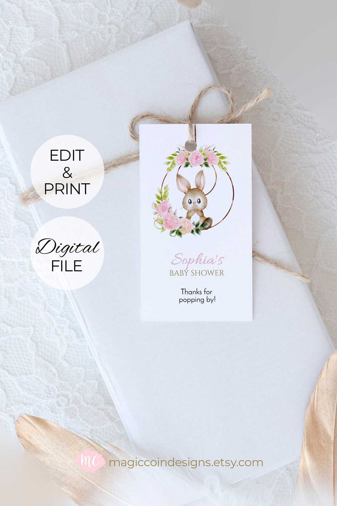 Floral Bunny Baby Shower Favor Tag Baby Bunny Gift Tag Cute - Etsy ...