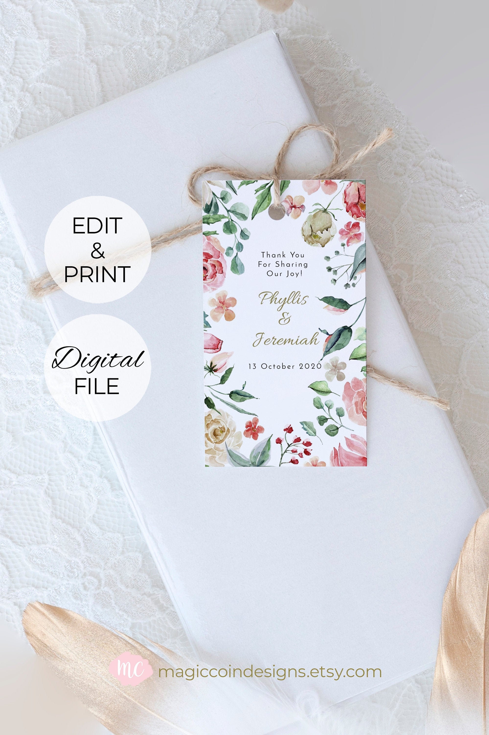 Floral Pink Doorgift Tag Wedding Favor Tags Mini Thank You - Etsy