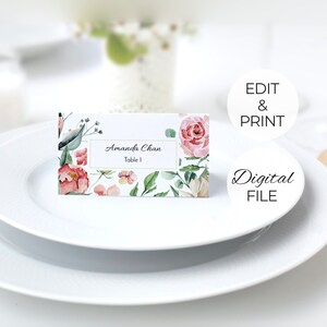 Rose Place Cards, Table Seating Card, Place Cards Wedding Printable ...