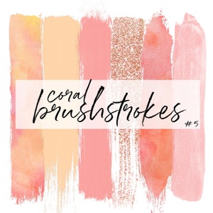 Watercolor Coral Pink and Orange Brushstrokes - Watercolor Clipart - Etsy