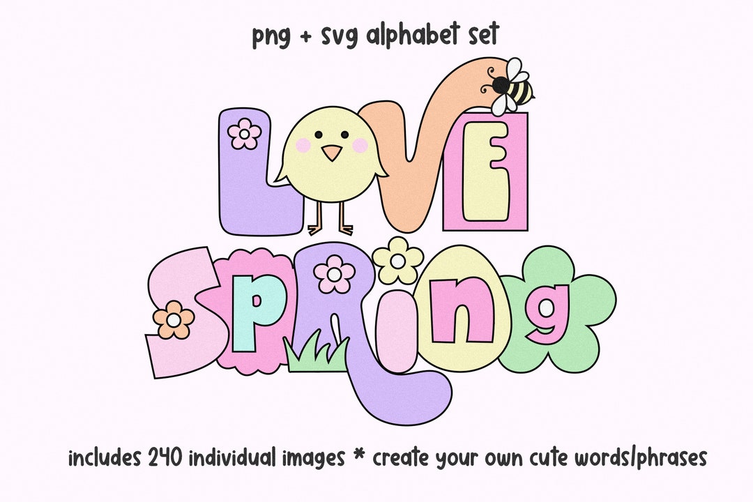 Spring Alphabet Set - PNG Retro Letters, SVG Retro Letters, Alphabet ...