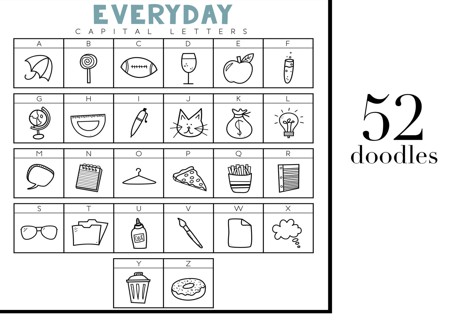 All the Things - A Hand-drawn Doodle Font - Everyday Items - TTF - Etsy