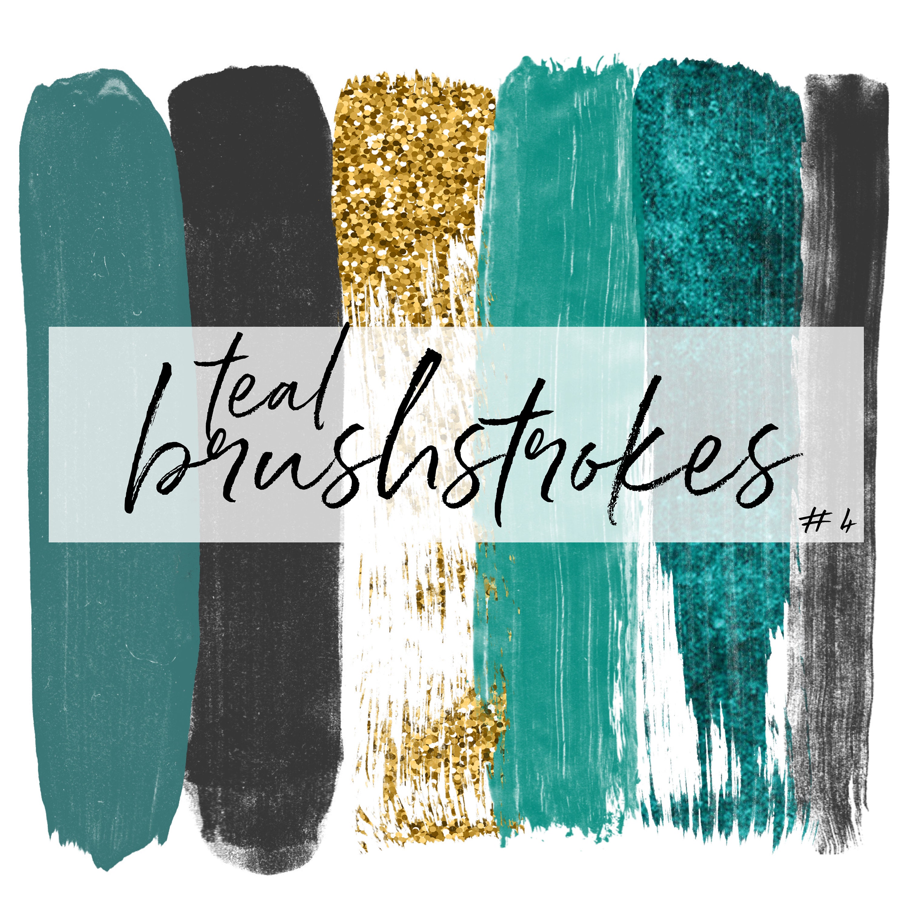 Watercolor Teal Brushstrokes Watercolor Clipart Glitter | Etsy