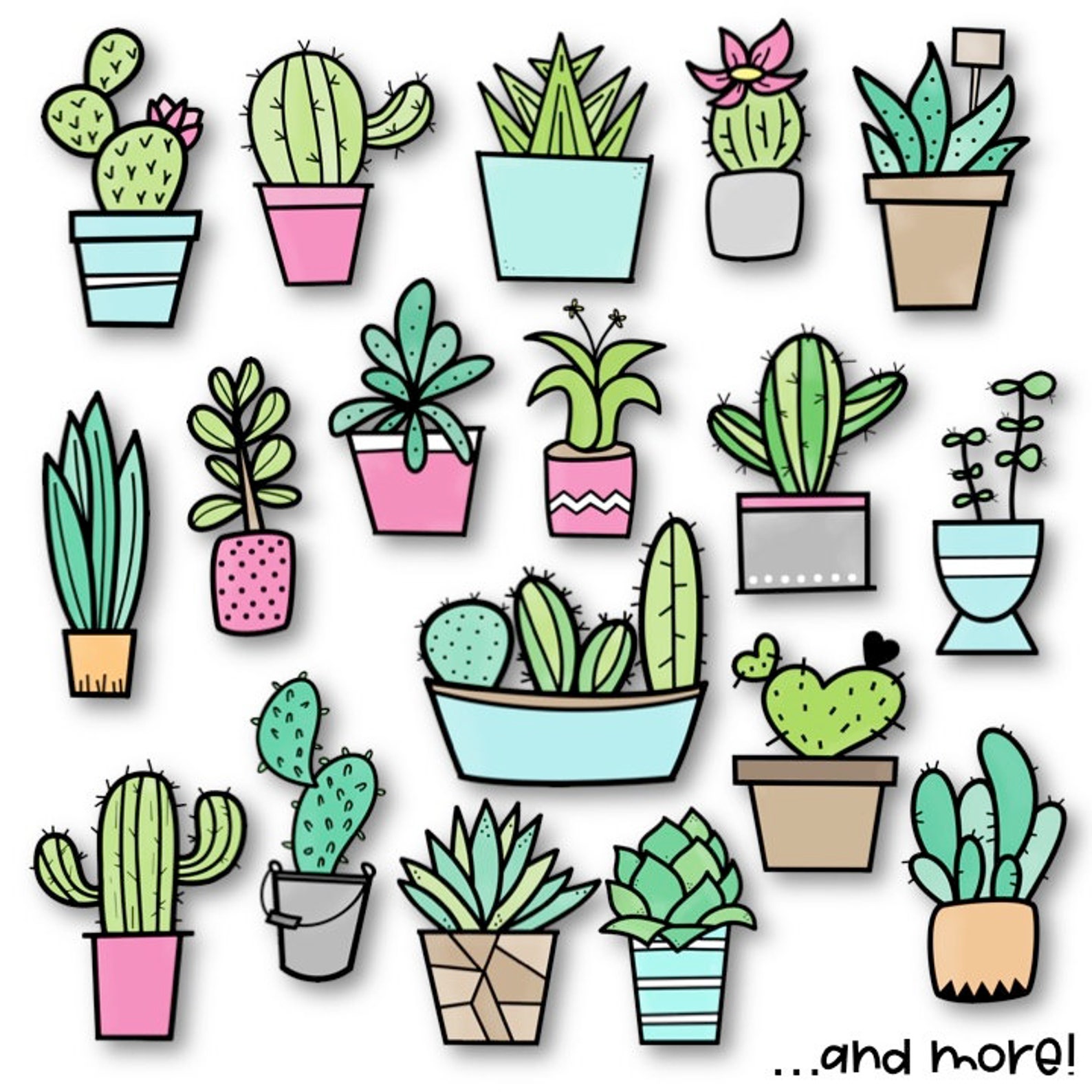 Cactus & Succulents Clip Art Cactus Doodles Illustrations - Etsy