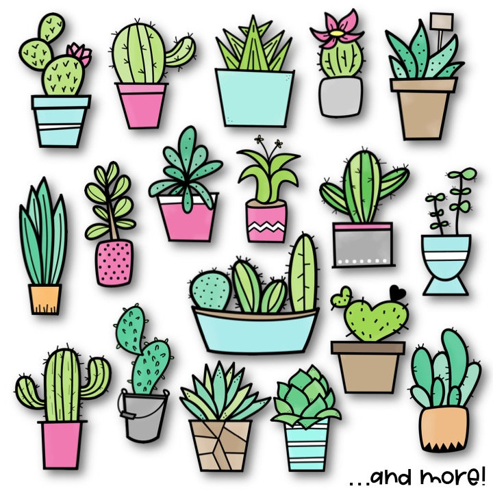 Cactus & Succulents Clip Art Cactus Doodles Illustrations - Etsy