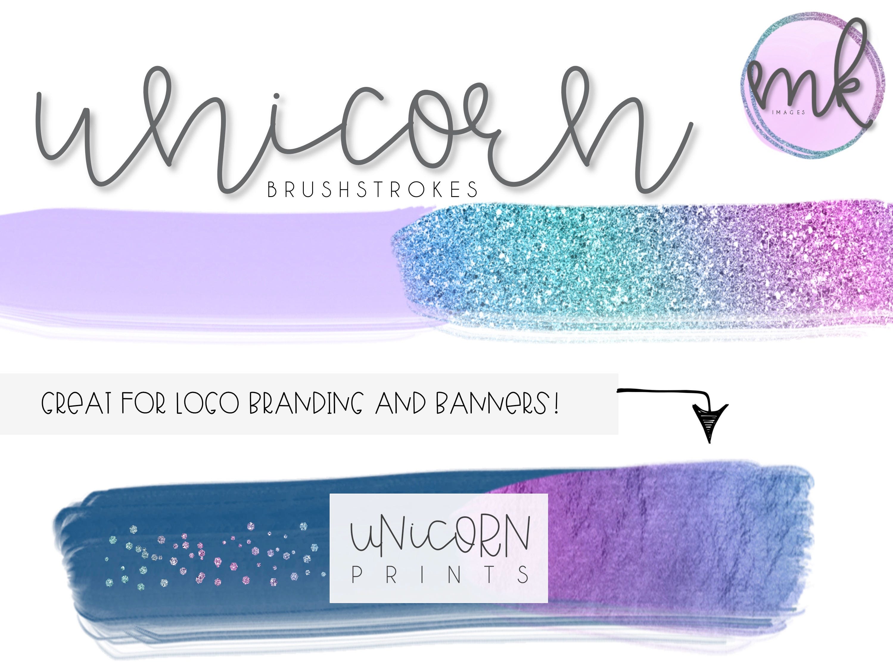 Watercolor Unicorn Brushstrokes Unicorn Clipart Glitter - Etsy