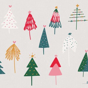 Boho Christmas Trees Clipart, Modern Trees, Messy Christmas Trees, Boho ...