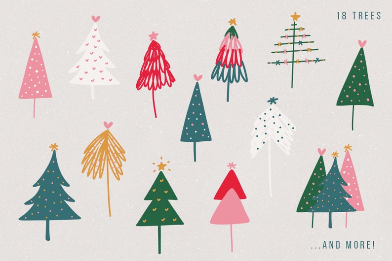 Boho Christmas Trees Clipart, Modern Trees, Messy Christmas Trees, Boho ...