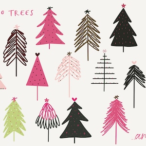 Boho Christmas Trees Clip Art, Modern & Messy Clip Art Collection ...