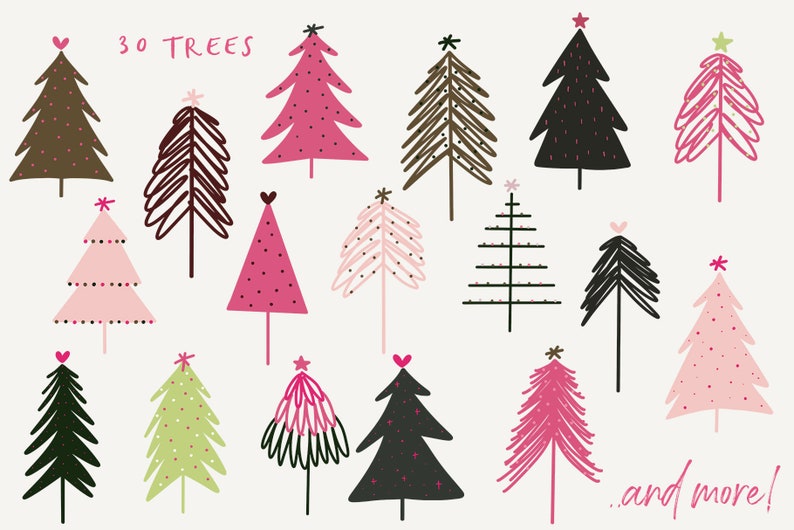 Boho Christmas Trees Clip Art Modern & Messy Clip Art - Etsy
