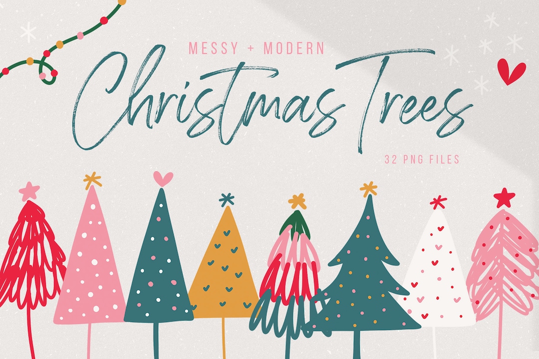 Boho Christmas Trees Clipart, Modern Trees, Messy Christmas Trees, Boho ...