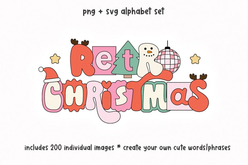 Retro Christmas Alphabet Set - PNG Retro Letters, SVG Retro Letters ...