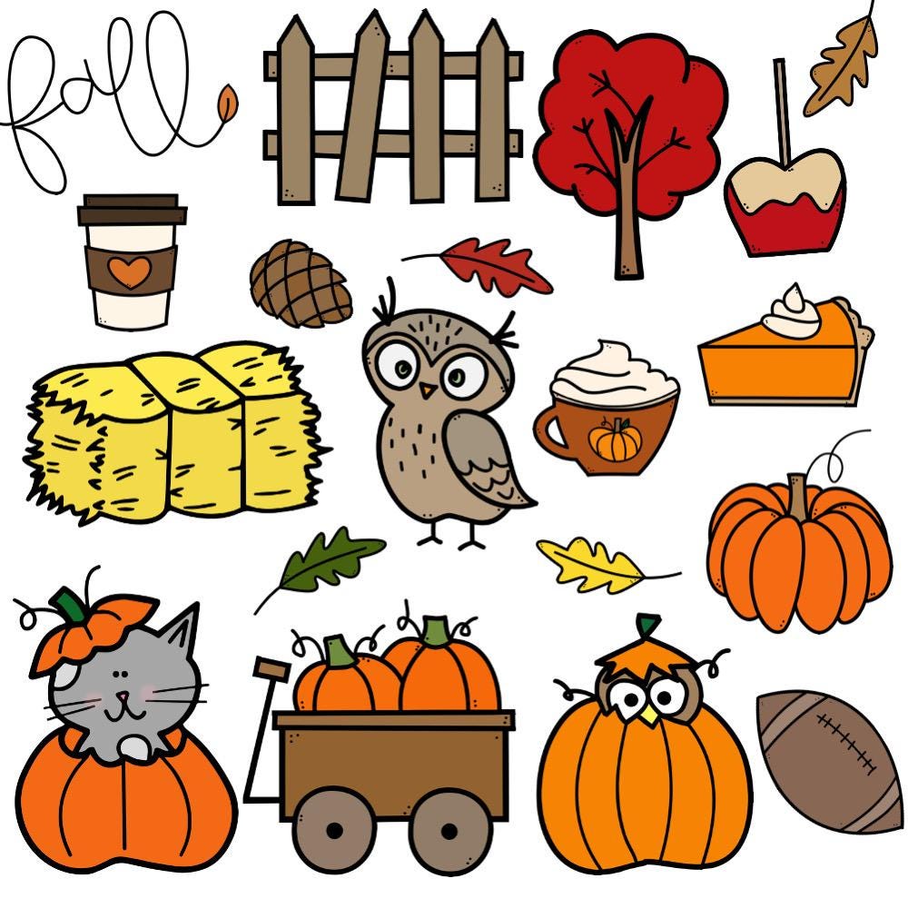 Cute Fall and Halloween Clip Art - Halloween Illustrations, Fall ...