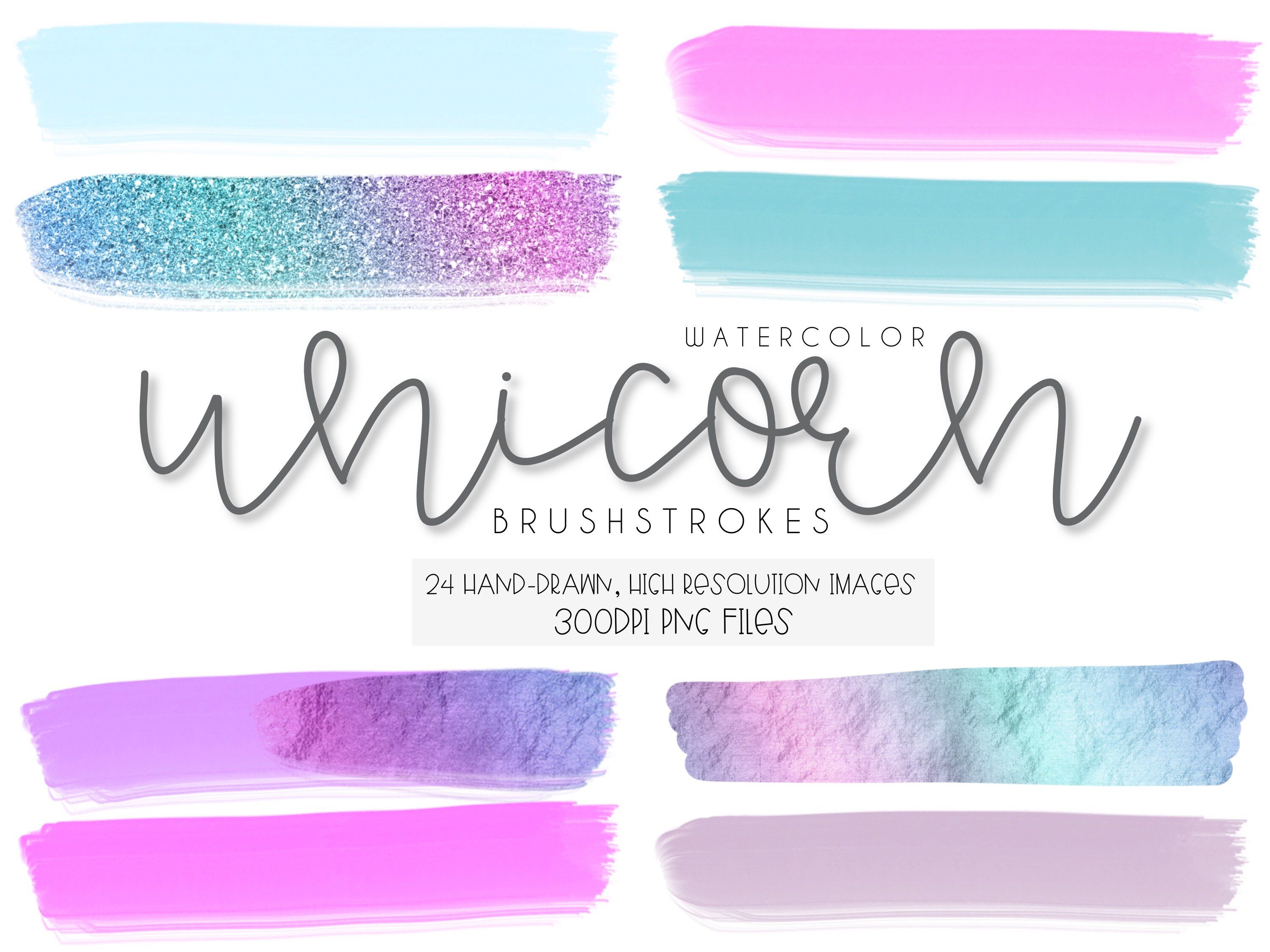 Watercolor Unicorn Brushstrokes Unicorn Clipart Glitter | Etsy