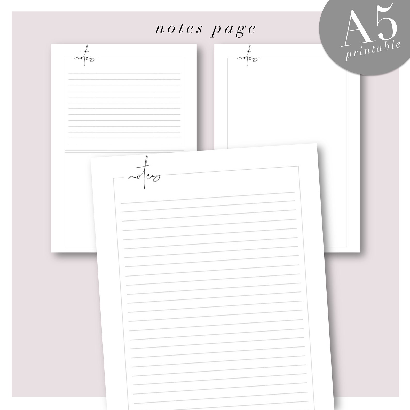 Minimalist Daily Planning Pages - A5 Size - Printable - Notes & Covers ...