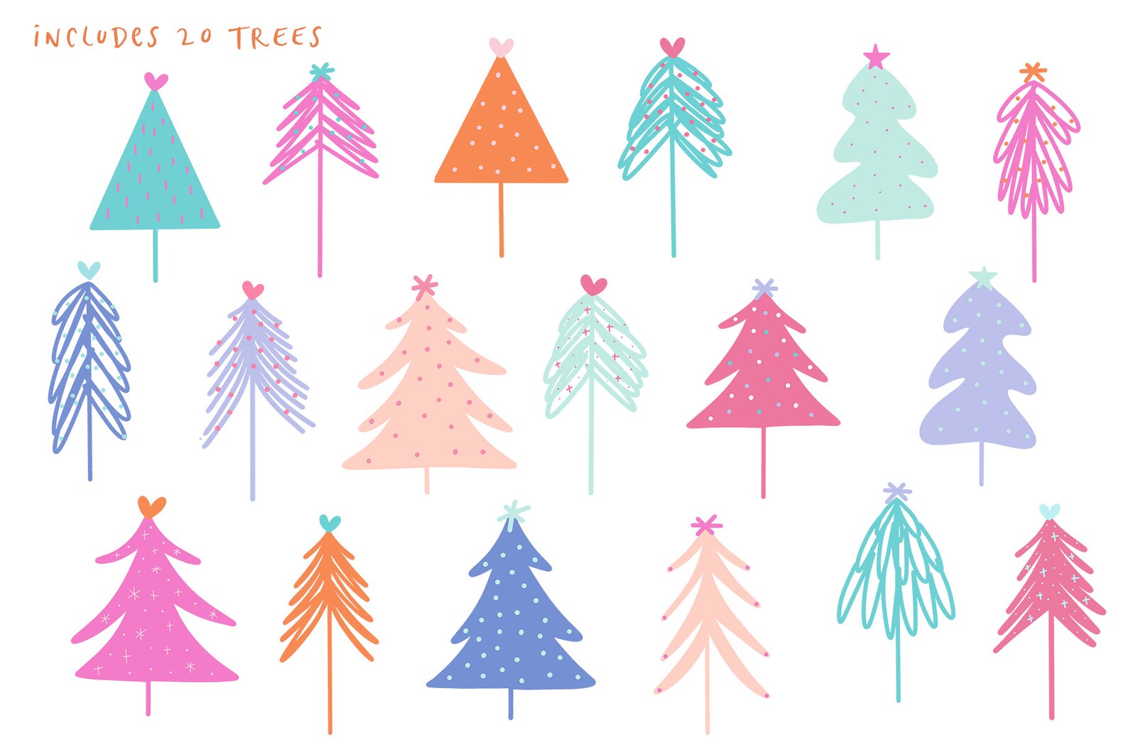 Boho Christmas Trees Clip Art Modern & Messy Pastel Trees | Etsy