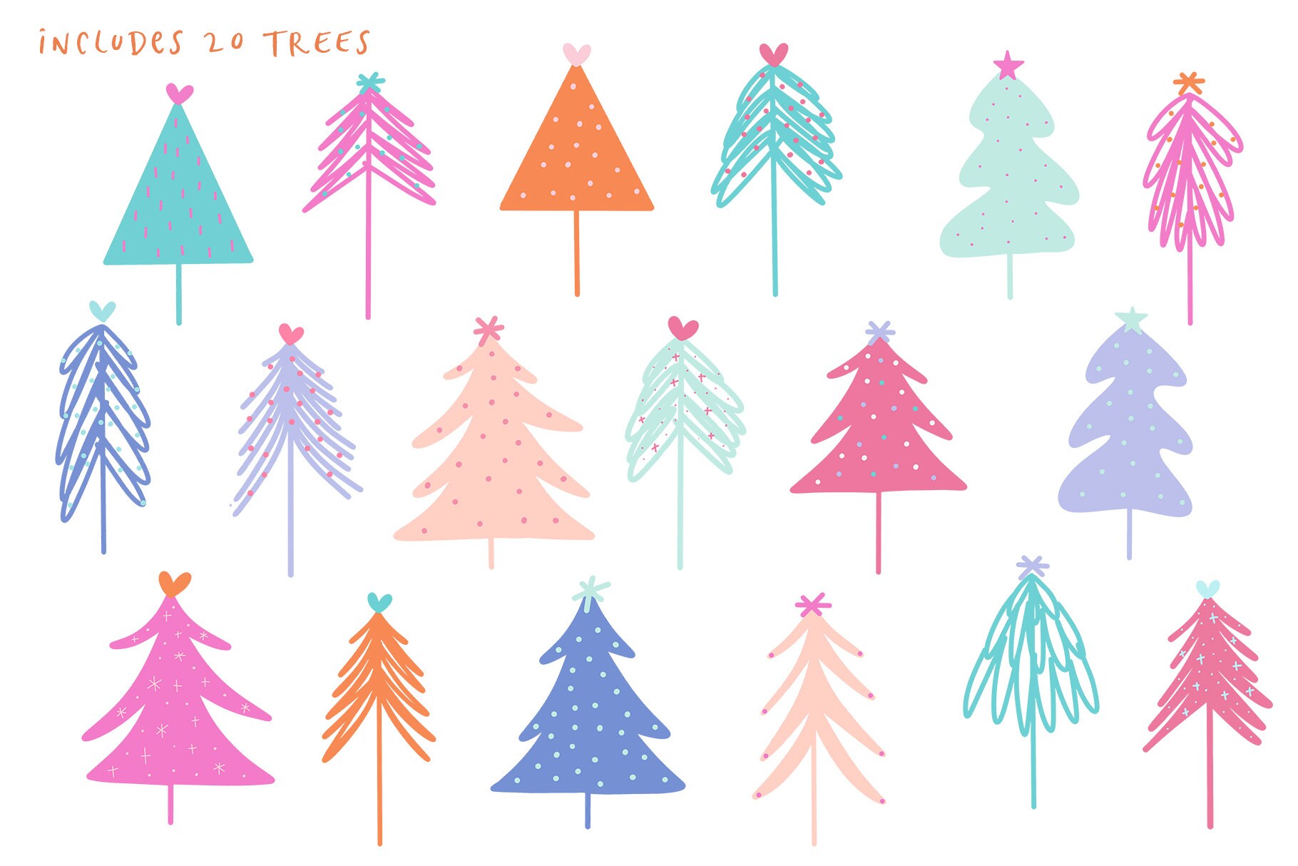 Boho Christmas Trees Clip Art Modern & Messy Pastel Trees | Etsy