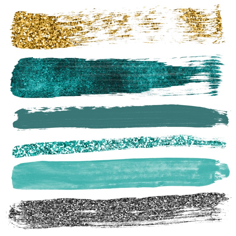 Watercolor Teal Brushstrokes Watercolor Clipart Glitter - Etsy