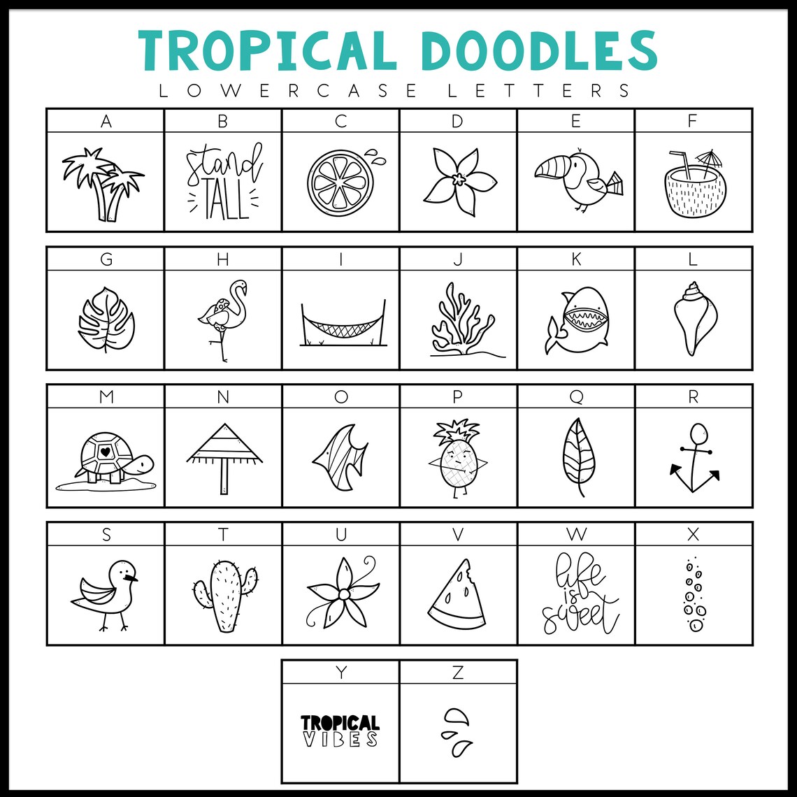 Tropical Doodles A Hand-drawn Doodle Font Summer Doodles - Etsy